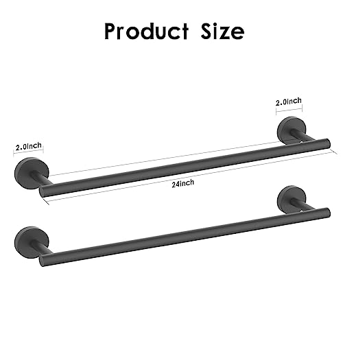 Newfun 24 Inch Matte Black Bathroom Towel Bar,2Pcs Towel Racks for Bathroom Rod Classic SUS304 Stainless Steel Bathroom Towel Holder Wall Mounted