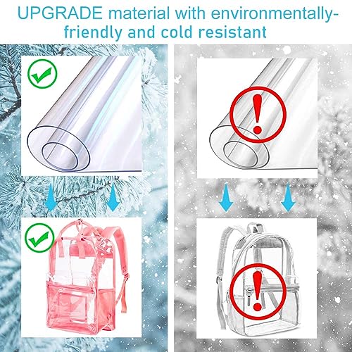 FTJCF Pink Clear Backpack, Stadium Approved Transparent Bookbag for Women, Heavy Duty PVC See Through Backpack - Light Pink