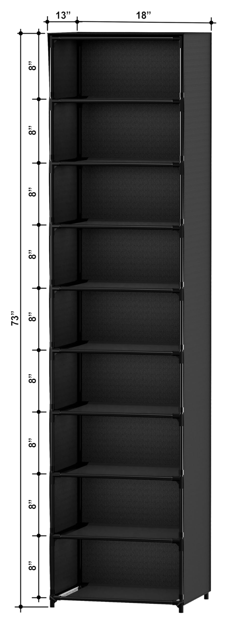 FIDUCIAL HOME 18 Pairs Shoe Cubby 9 Tiers Covered Shoe Rack Shelf Storage Organizer Tall Narrow Space Saving for Entryway Closet