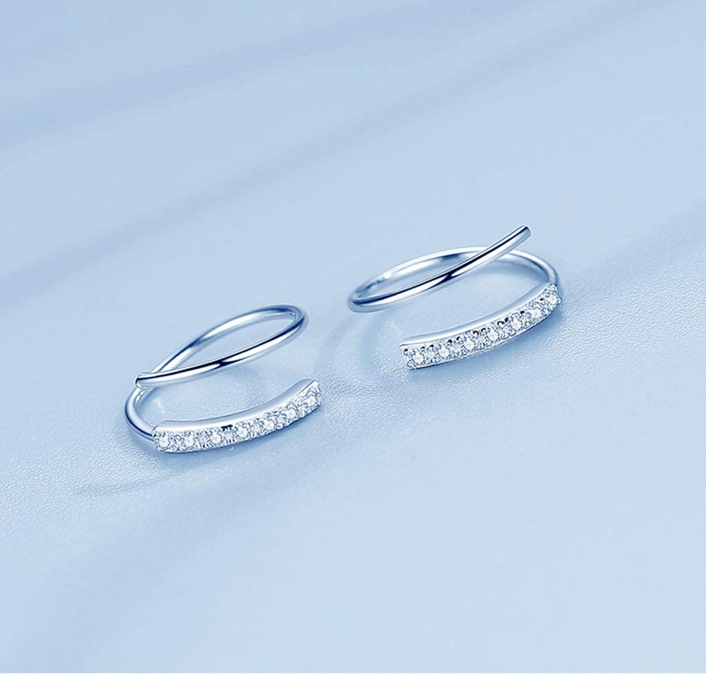 Reffeer 925 Sterling Silver CZ Crawler Earrings Wrap Cuff Earrings For Women Teen (A-Silver)