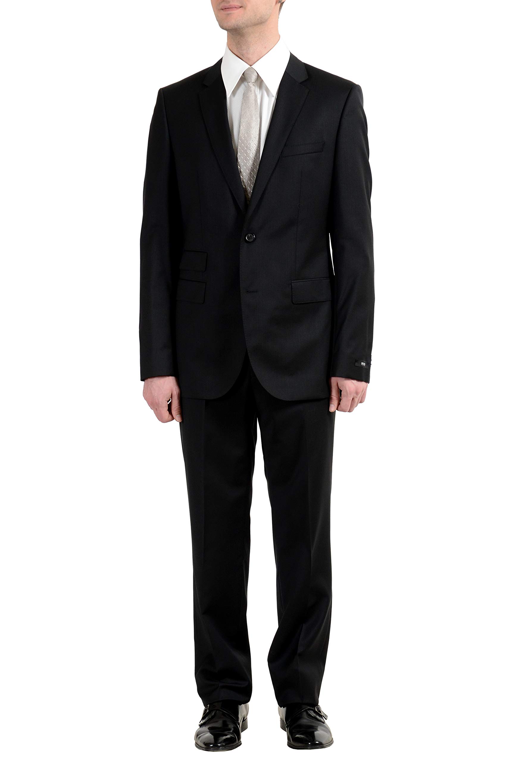 Hugo Boss "The King/Central_1" Men's 100% Wool Two Button Suit US 40L IT 50L Black