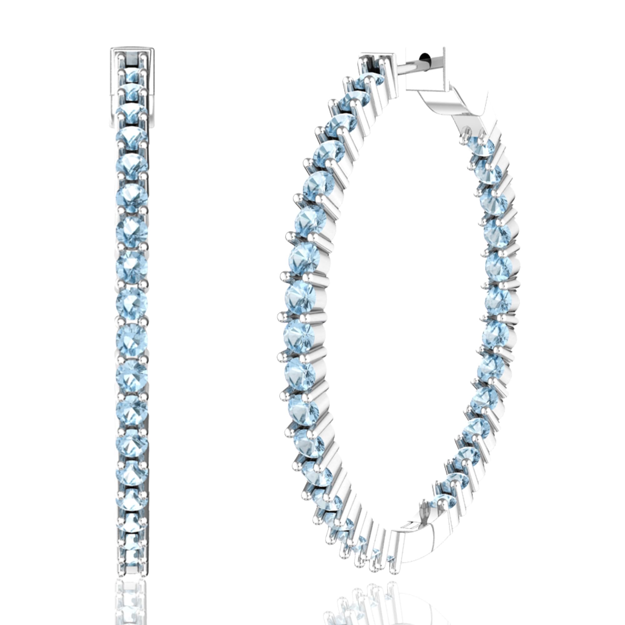 Belinda Jewelz - Hoop Earrings, Eternity Earrings with 62 Colored Gemstones, Birthstone Eternity Earrings Women, 925 Sterling Silver Women's Jewelry, Sky Blue Topaz Earrings For Women, 1.73”