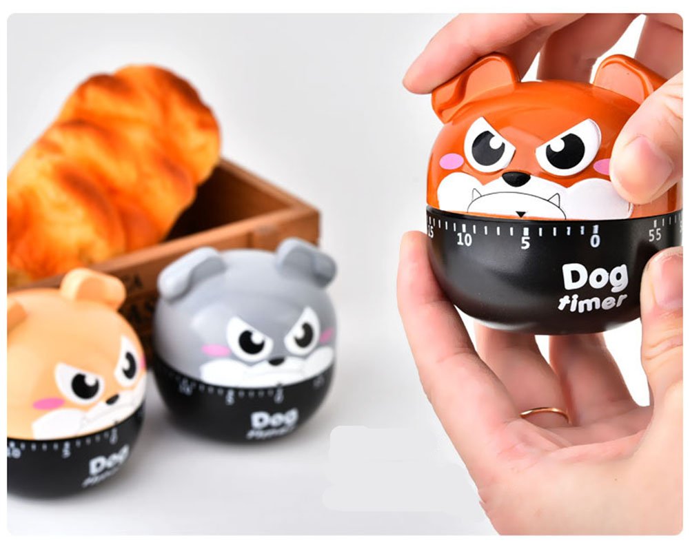 Cute Cartoon Dog Machinery Timers 60 Minutes Mechanical Kitchen Cooking Timer Clock Loud Alarm Counters Manual Timer Mini Size Kitchen Utensil (Brown)