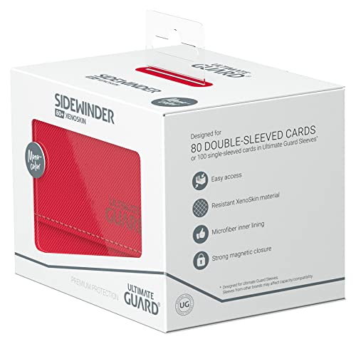 Ultimate Guard Sidewinder 80+, Deck Box for 80 Double-Sleeved TCG Cards, Red, Magnetic Closure & Microfiber Inner Lining for Secure Storage