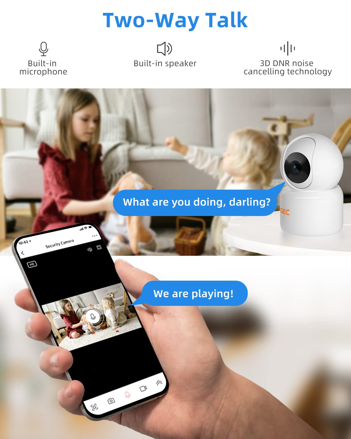 GIEC Indoor Security Camera for Home 2K HD Kids/Pet Camera Pan Tilt Smart WiFi Cameras 360 Degree Dog Cam with Two-Way Audio, Motion Detection,Night Vision,Cloud & SD Card Storage