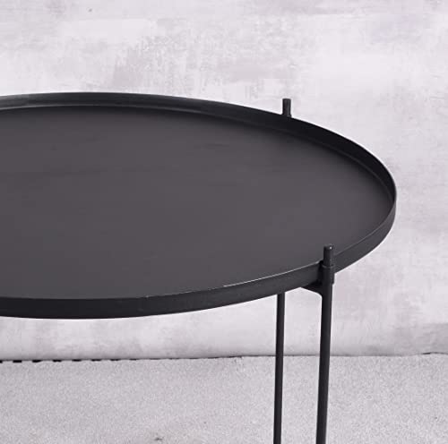 FUBIRUO End Table, Sofa Table Small Round Side Tables, Metal Nightstand,Outdoor Table Round for Living Room Bedroom Balcony Patio and Office Accent Coffee Table, (D) 23.6''x(H) 21.6'', Black
