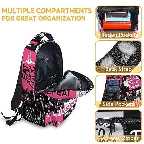 NEWGRY Personalized Name Dance Girls Backpack for School, 16 Inches Custom Black Backpacks for Teens, Modern Lightweight Bookbag for Middle School