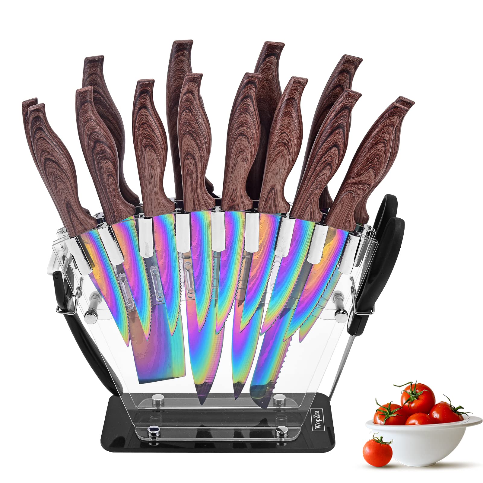 Damascus Steel Knife Set 6Pcs Non Stick Sharp Kitchen Knives Set with Block Sharpener Kitchen Shears Cutlery Knives Block Set Chef Quality Best Gift (6Pcs Set)