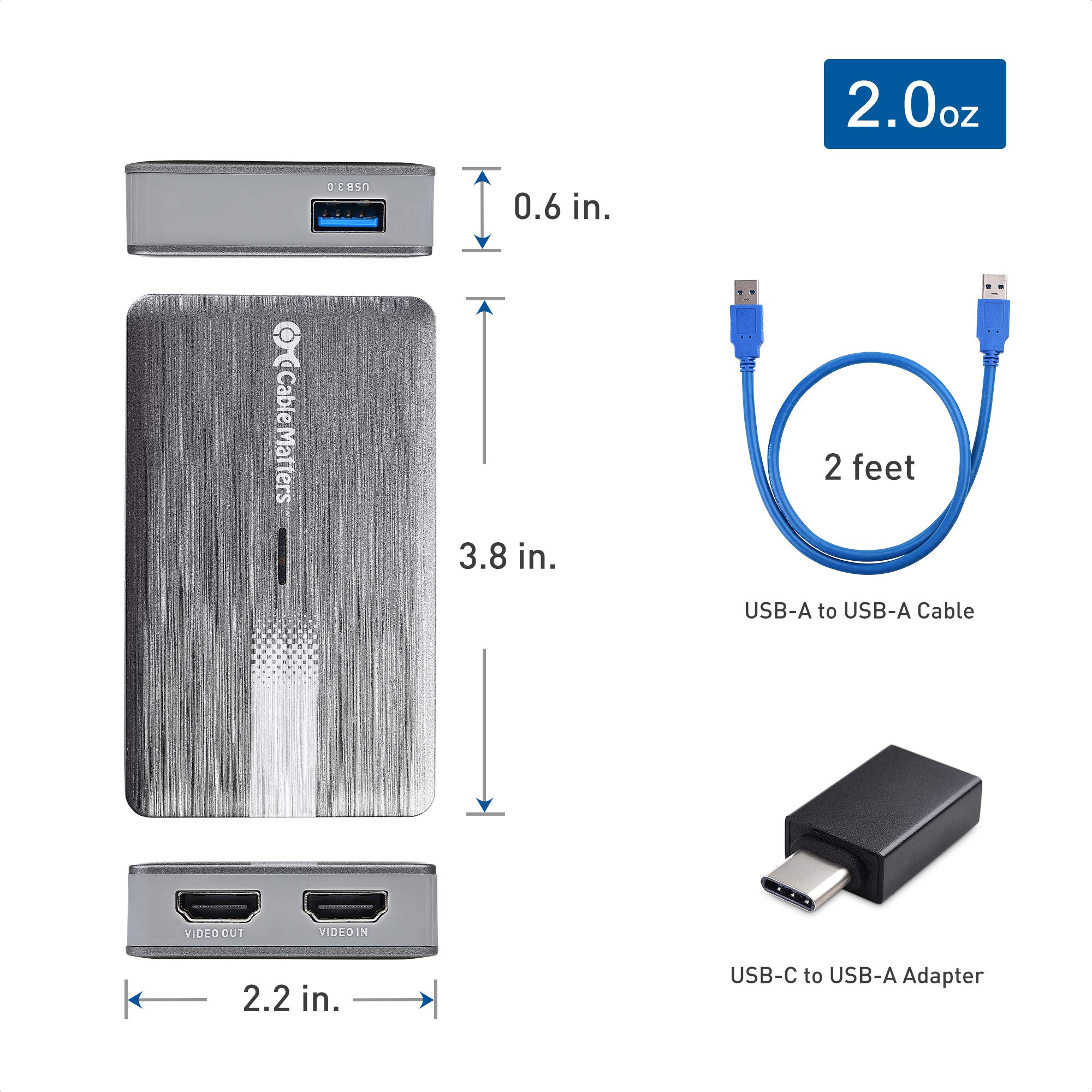 Cable Matters Ultra Low Latency USB Video Game Capture Card up to 1080P 60FPS for Game Streaming and Recording