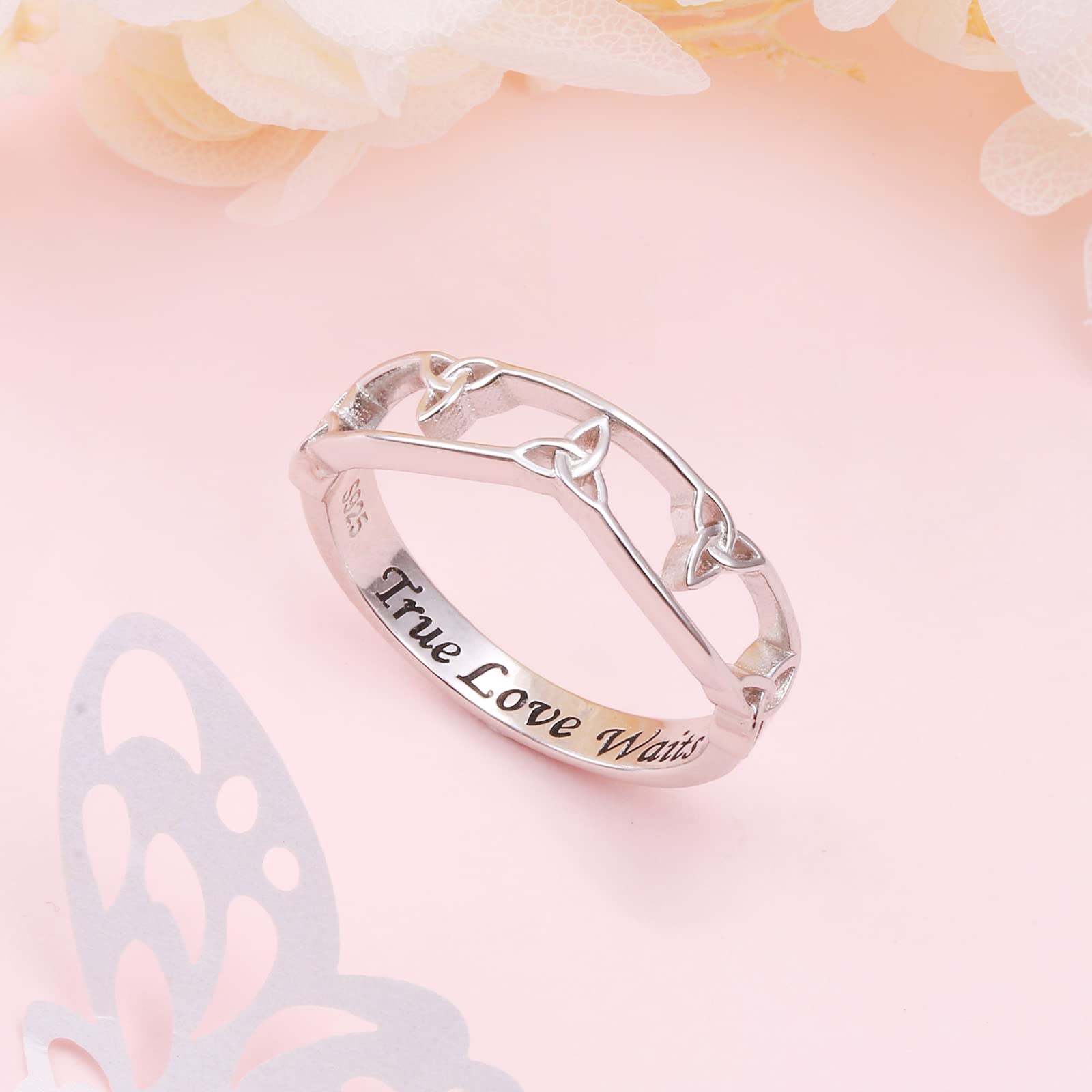 DAOCHONG Celtic Knot Ring Sterling Silver Purity Ring Celtic Love Knot Ring True Love Waits Rings for Women Girlfreind Valentine's Day Size 8