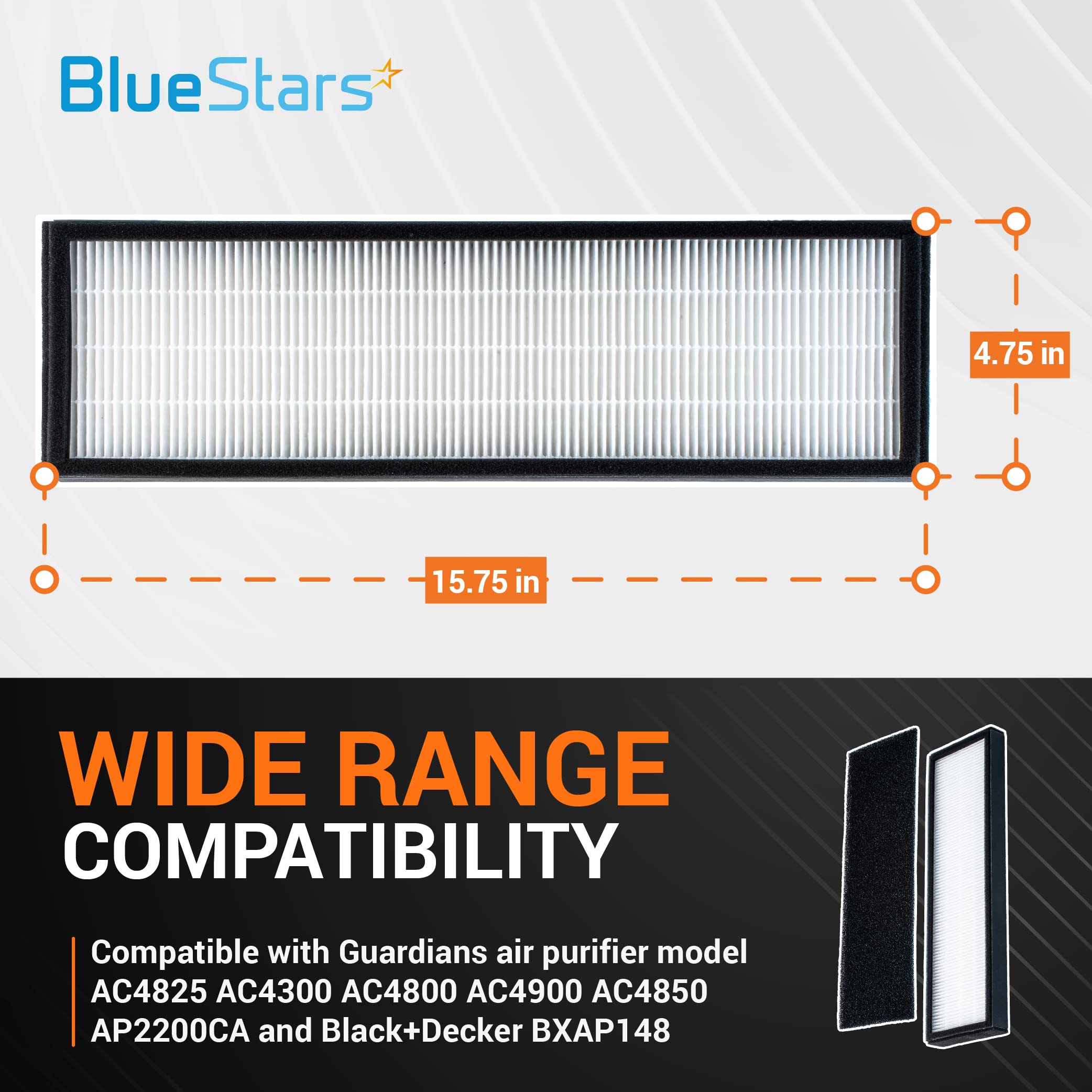 Ultra Durable FLT4825 True HEPA filter Replacement Filter B - Exact Fit for Germ-Guardian Air Purifier AC4300BPTCA, AC4900CA, AC4825, AC4825DLX (2 HEPA + 8 Activated Carbon Filters)