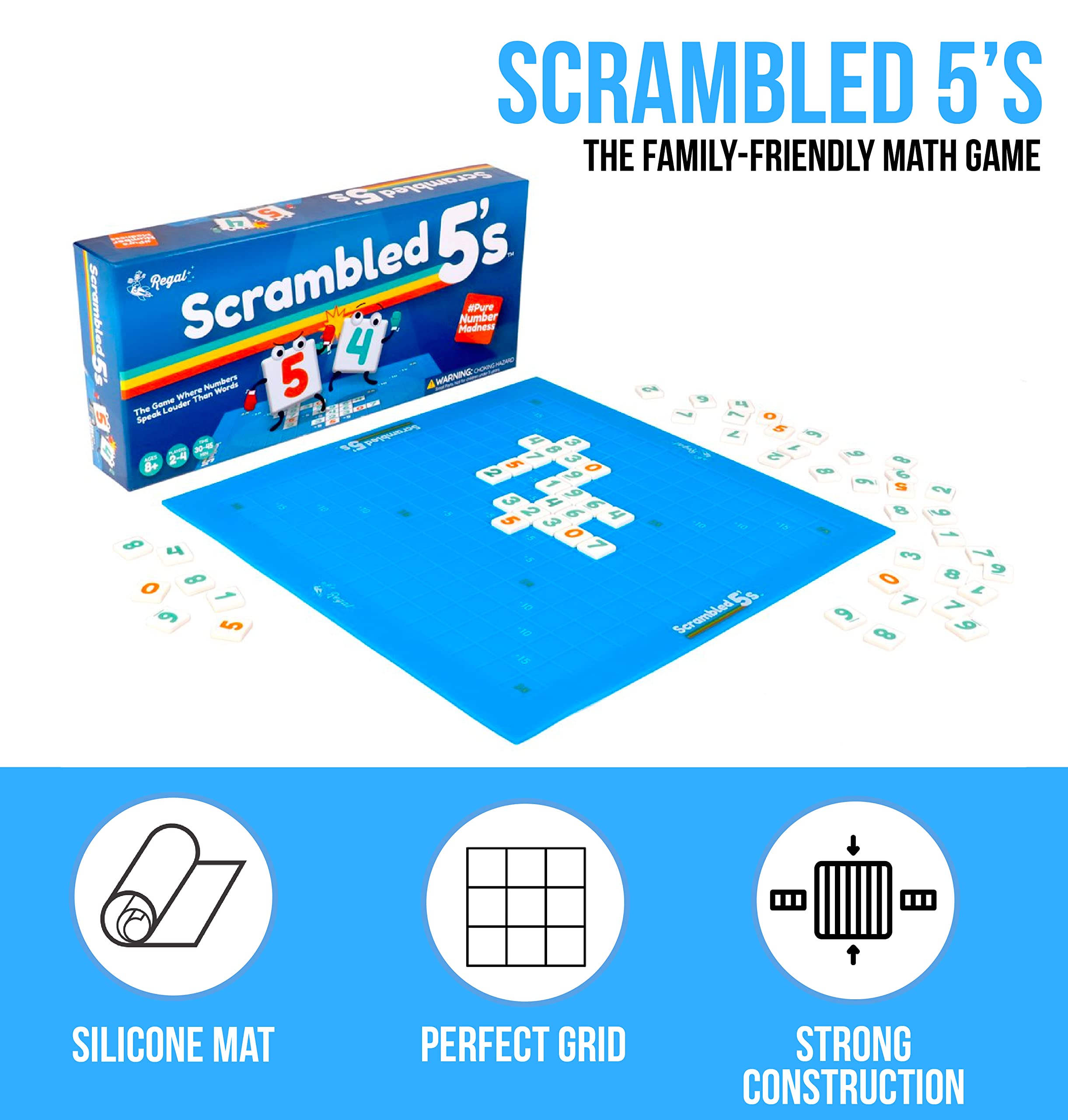 Regal Games - Scrambled 5’s - Fun Family-Friendly Math Game - Includes Silicone Game Mat - Ideal for 2-4 Players Ages 8+