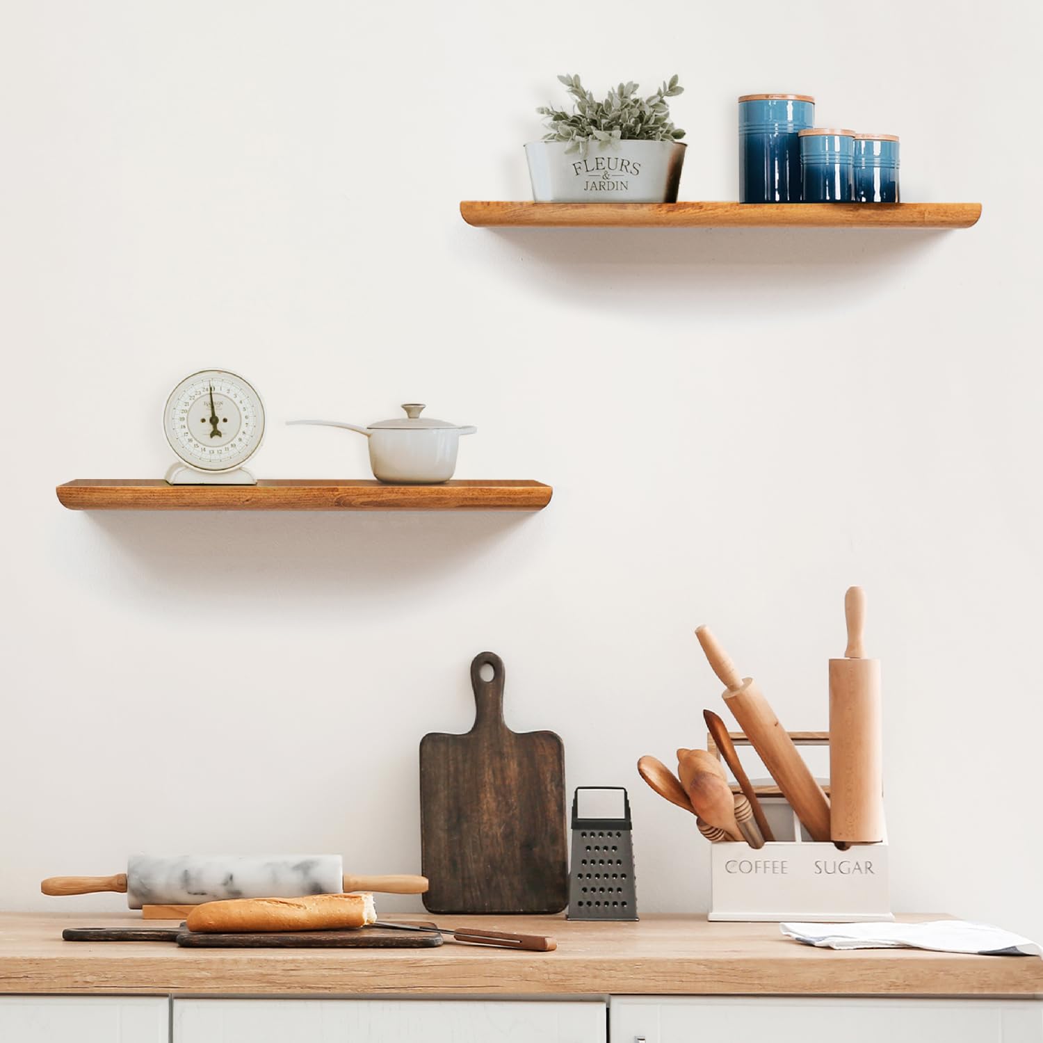 Floating Shelves for Wall - Solid Pine Wood Wall Shelf - Bathroom Shelves - Wall Shelves for Bedroom Living Room - Floating Shelf for Wall Mounted Shelves -24x6.7x1.2 inch- Set of 2 (Walnut Color)