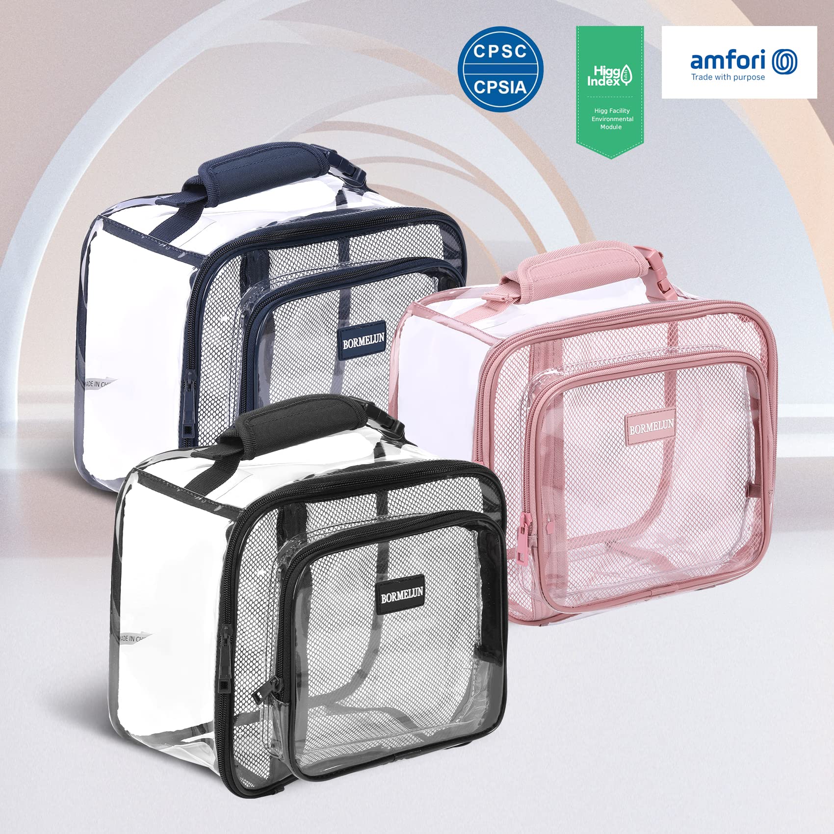 BORMELUN ® Large Pink Clear Lunch Bags for Girls,See Through Plastic Lunch Box,Tote Handle for Women,Office,School Picnic(11x9x6 inches)