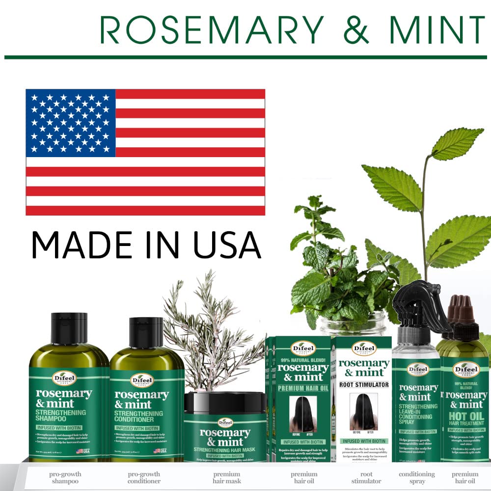 Difeel Rosemary & Mint Biotin Haircare Collection - Shampoo+ Conditioner + Hair Mask (12oz Each), 2.5oz Root Stimulator & 7.1oz Oil