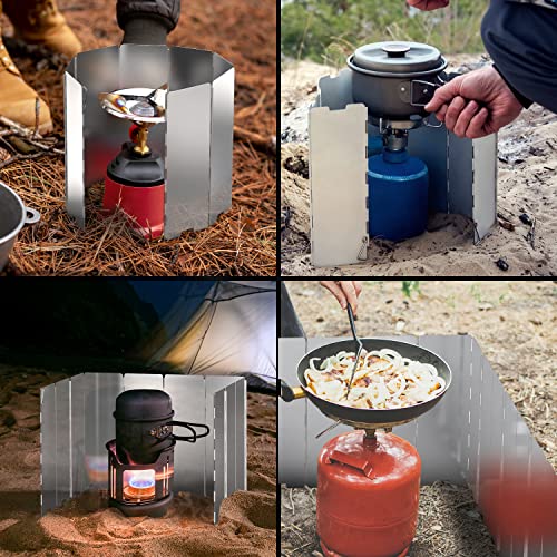 Camp Stove Windscreen, Ohuhu Camping Stove Windscreen 12 Plates Aluminum Folding Portable Camping Stove Windshield Grill Wind Screen for Camp with Carry Bag for Camping Hiking Picnic Backpacking