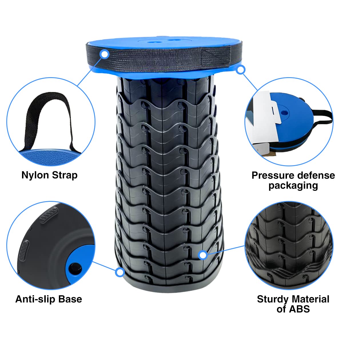 camperig Retractable Folding Stool, Upgraded Portable Telescoping Collapsible Stool for Adults, Lightweight Camping Stool for Fishing, Hiking Tours, BBQ, Parties, Outdoor, Max Load 400lbs (Blue)