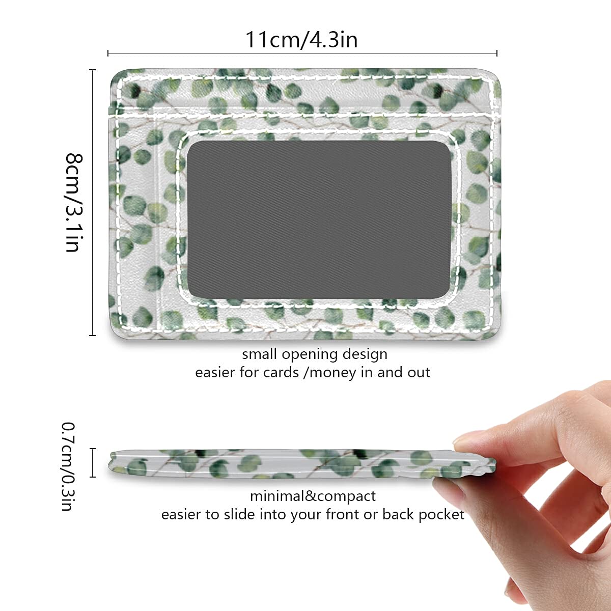 OTVEE Slim Minimalist Wallets Rfid Blocking Card Wallets PU Leather Front Pocket Wallets for Men and Women (Fresh Green Plant Eucalyptus Leaves)