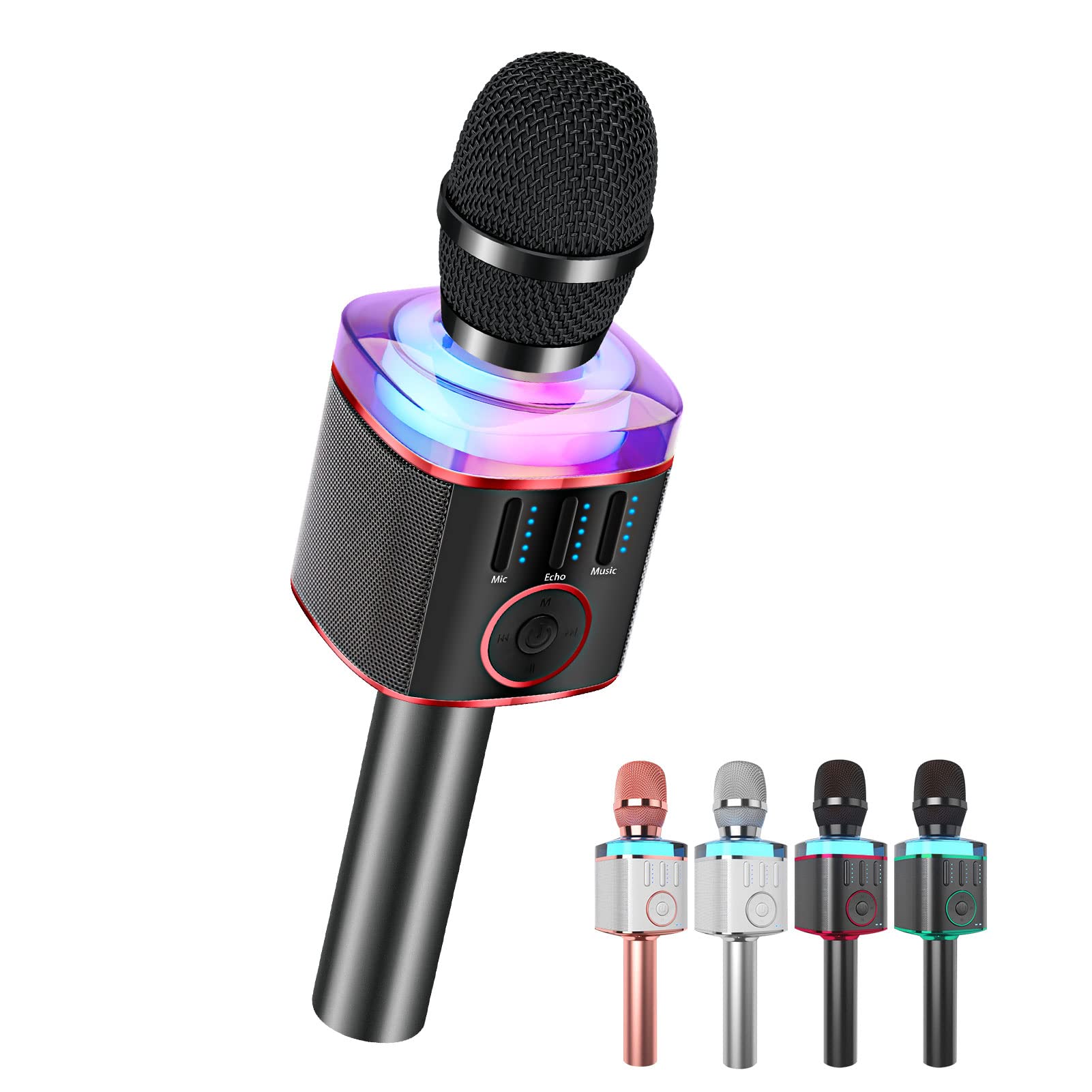 BONAOK Wireless Bluetooth Karaoke Microphone with LED Lights, Handheld Karaoke Machine with Magic Sing Recording for Kids Adults Gift Q31 (Red)