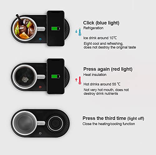 PALTIER Coffee Mug Warmer, Drink Cooler with Wireless Charger for Desk, Cup Warming, Cooling and Phone Charging 3 in 1 for Home Office Gift