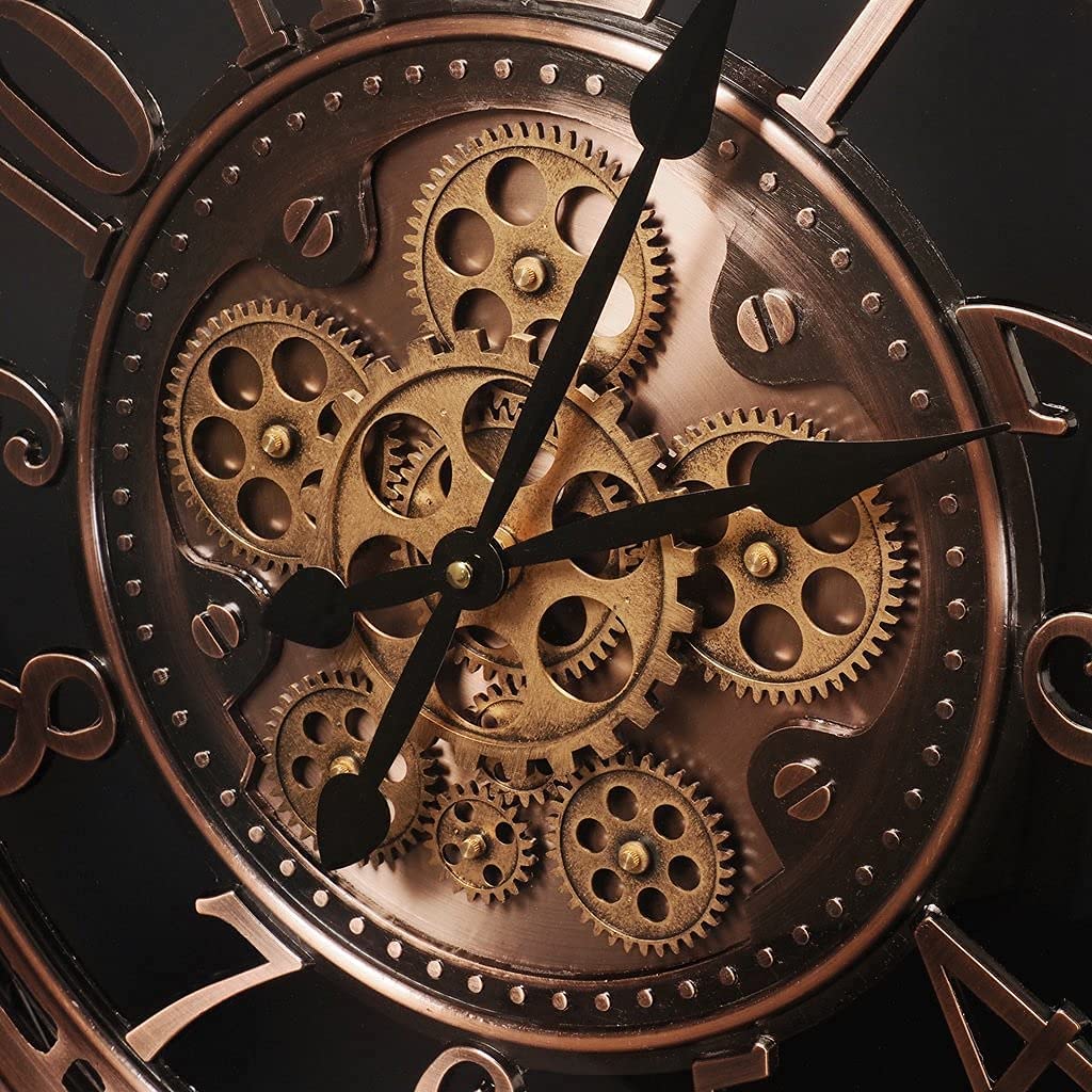 INFINITY TIME 21 Inch Moving Gears Wall Clock,Large Wall Clocks for Living Room Decor,Metal Decorative Wall Clock,Copper Roman Numeral