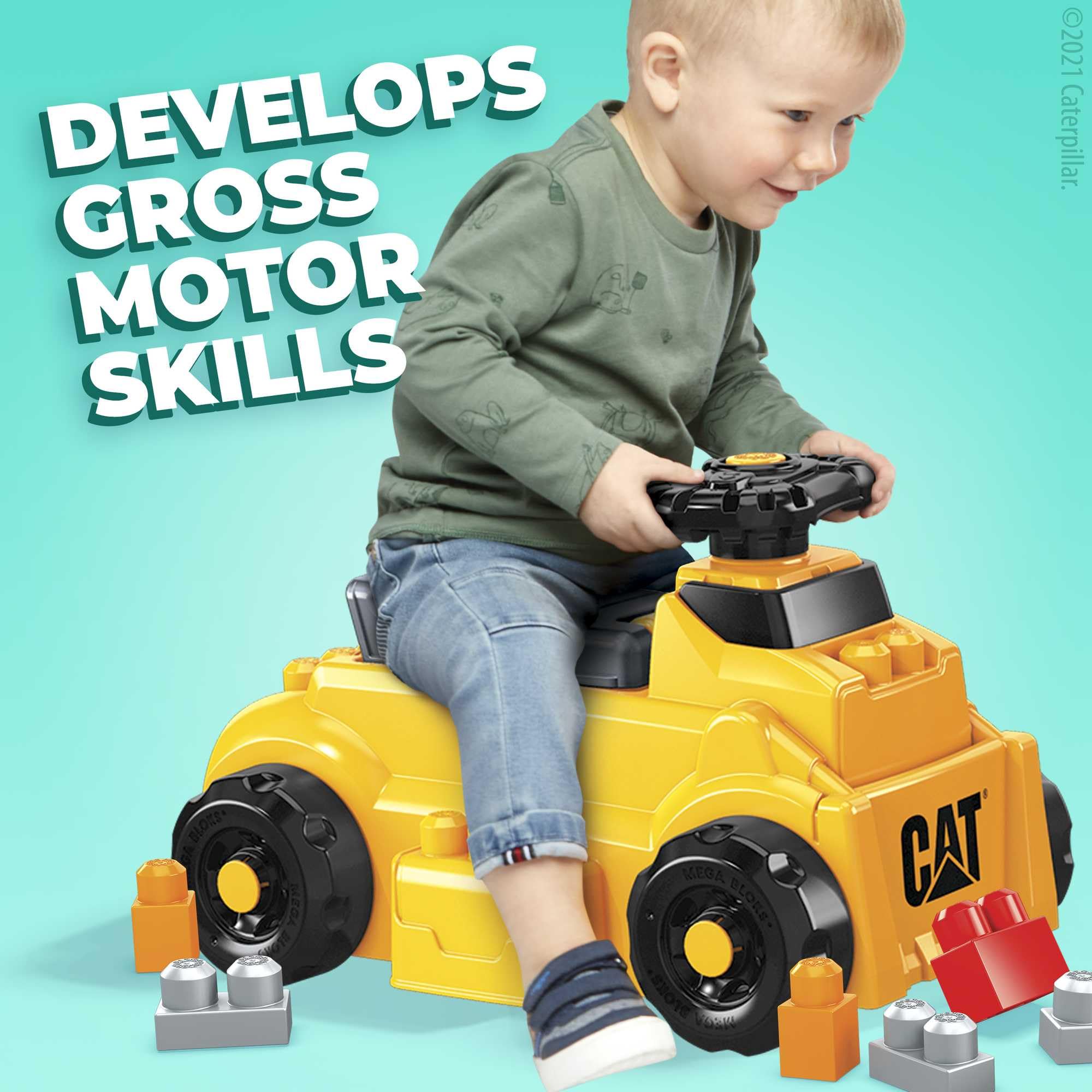 MEGA BLOKS First Builders Cat Toddler Building Blocks Toy Set, Build ‘n Play Ride-On with 11 Pieces and Storage, Yellow, Ages 1+ Years