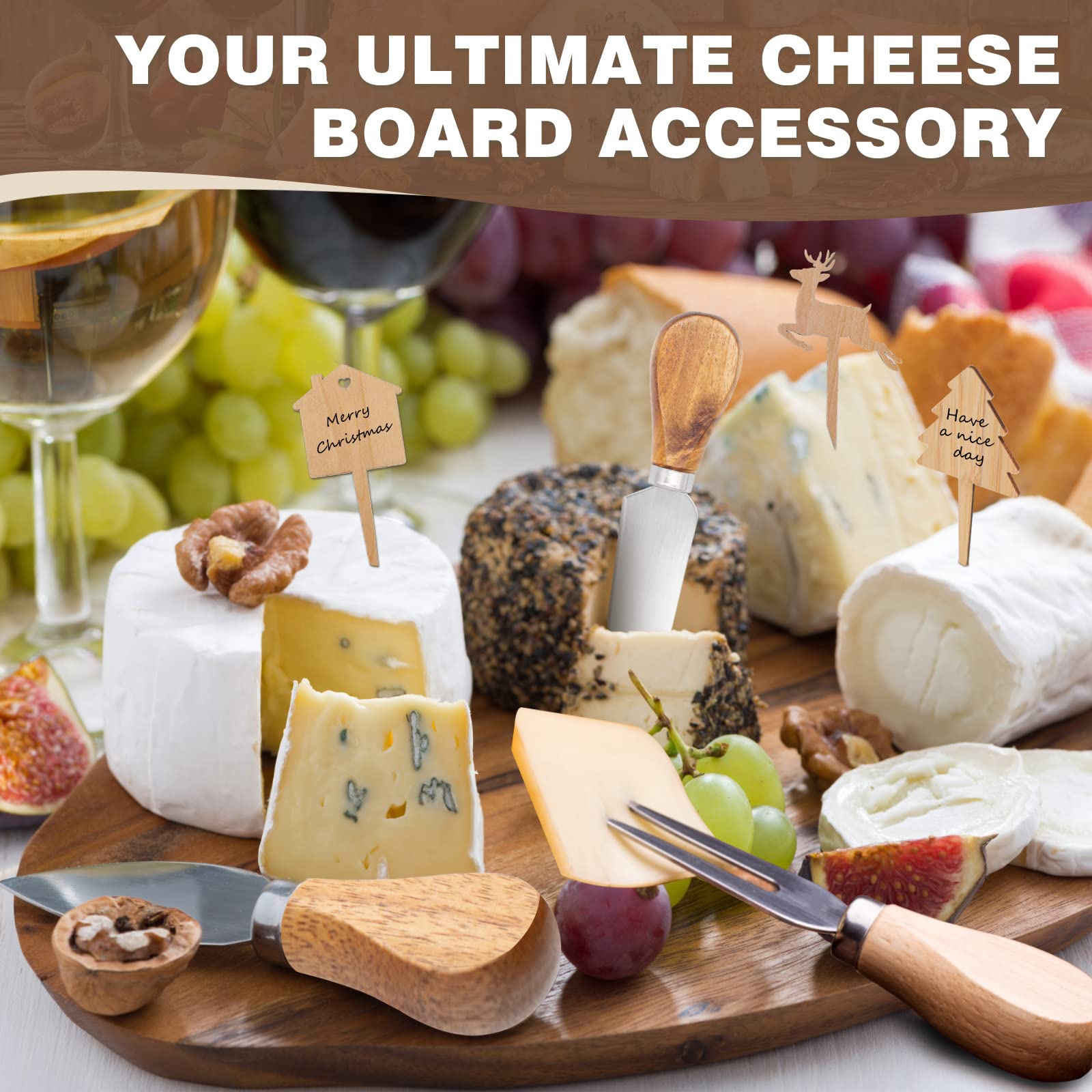 BUVLIVU Exquisite 6-Piece Cheese Knife Set- Stainless Steel Cheese Knife Set for Charcuterie Board (Wood Handle) with Gift Box, Cheese Spreader Knife Set, Charcuterie Utensils(Gift-Ready)
