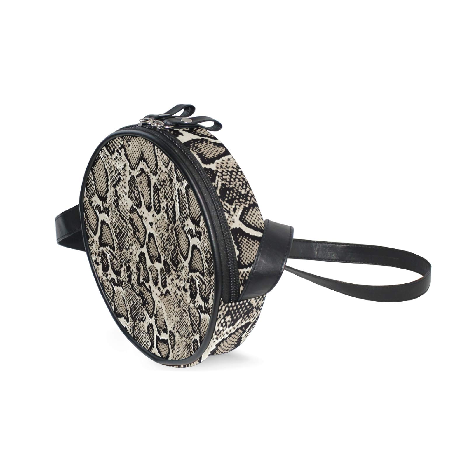 OTVEE Snake Skin Animal Pattern Crossbody Bag Small Canvas Shoulder Round Bag for Women