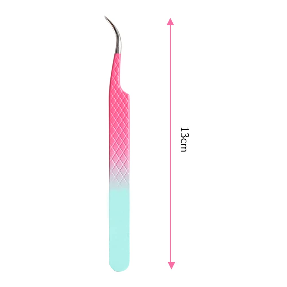 Dassen Lash Tweezers for Eyelash Extension-Professional Lashing Tweezers for Mega Volume Mink Eyelashes Extensions Applying Thin Tips Eyelash Extension Tweezers Gradient Pink Tweezers