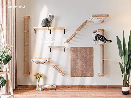 FUKUMARU Hammock Mounted Cat Beds and Perches, Wooden Wall Furniture, Stable Shelves for Sleeping, Playing, Climbing, and Lounging, Black Stripe