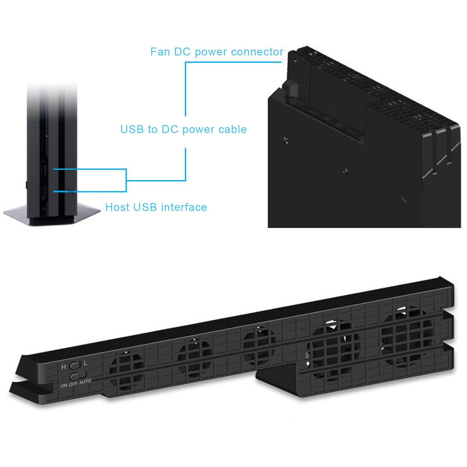 Cooling Fan for PS4 PRO, USB External Cooler 5 Fan Turbo Temperature Control, Temperature Control Cooling Fans for PS4 Pro Gaming Console