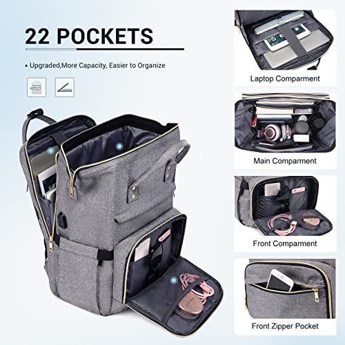 LOVEVOOK Laptop Backpack Women, 15.6 Inch Computer Backpack with Charger, Water Resistant Teacher Bag Work Backpack with Laptop Compartment for Travel Business College, Grey