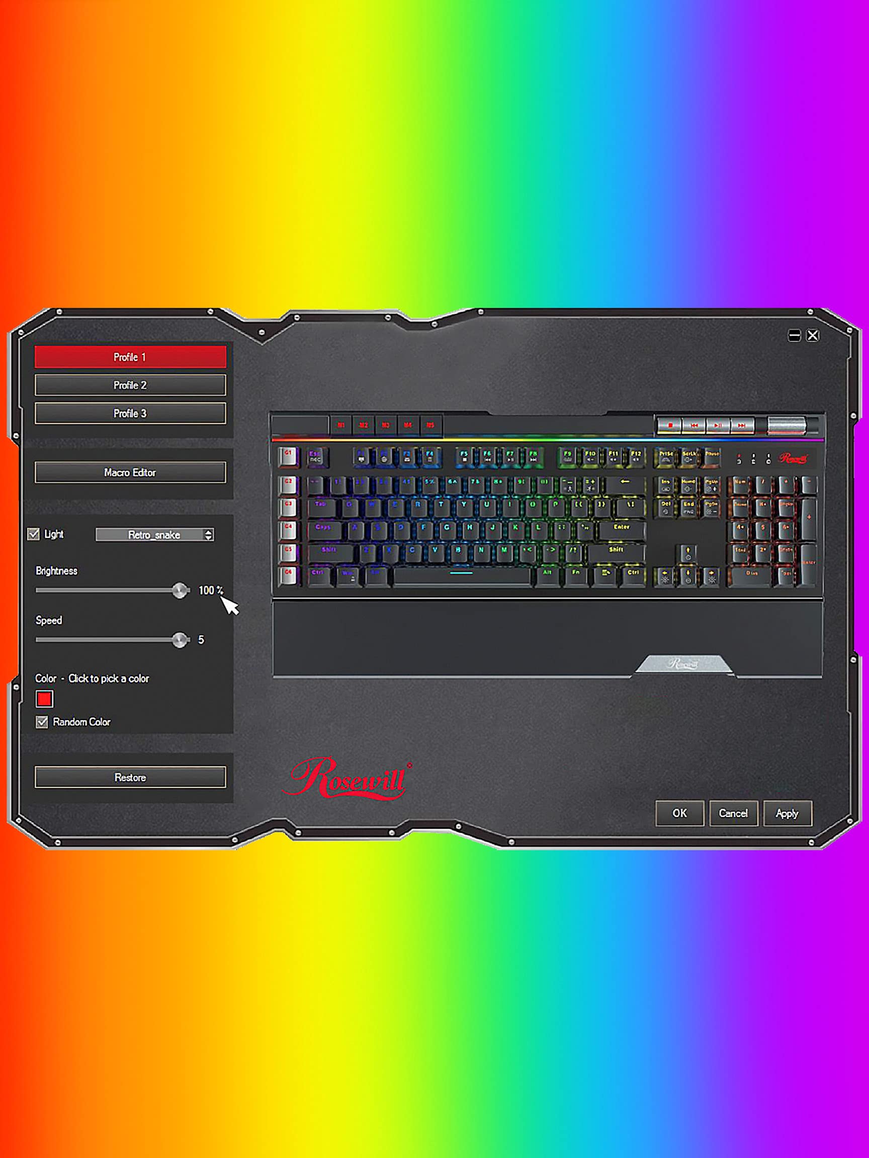 Rosewill Blitz K50 RGB BR Wired Gaming Tactile Mechanical Keyboard, 14 RGB Backlight Anti-Ghosting 6 Macro Keys, Dedicated Media Controls