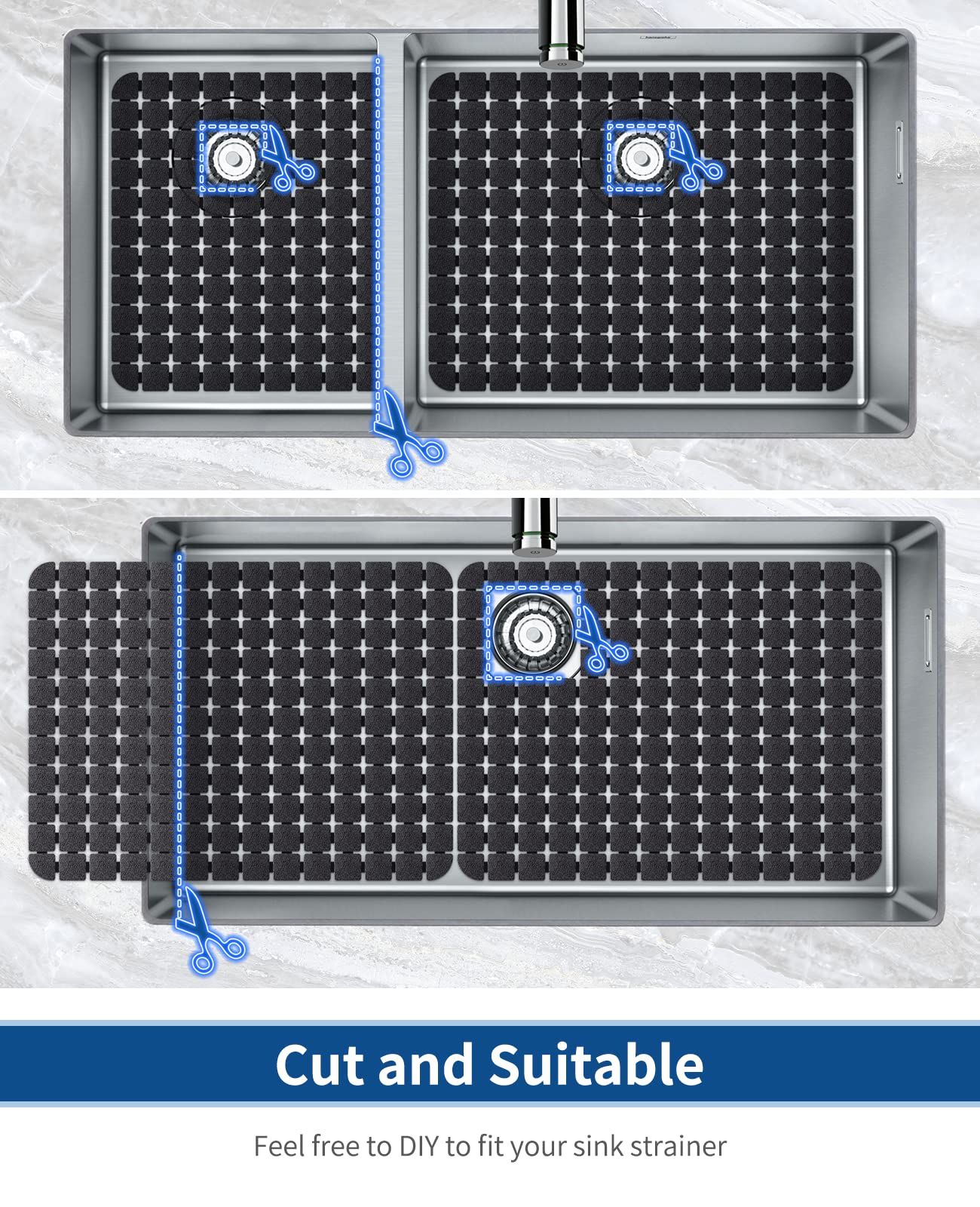 Bligli Sink Mat for Stainless Steel/Ceramic Sinks, 2 Pack 15.7x11.8 inches PVC Sink Protectors for Bottom of Kitchen Sink, Dishes and Glassware drain Mats, Durable and Fast Draining (Black)