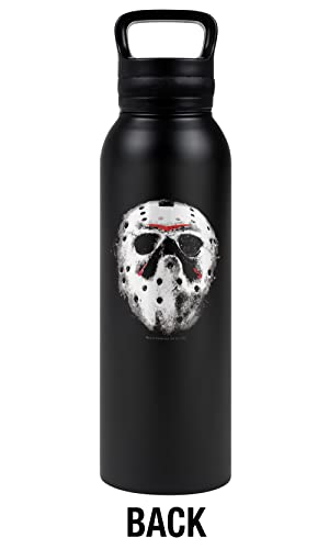 Friday the 13Th OFFICIAL Jason Mask 24 oz Insulated Canteen Water Bottle, Leak Resistant, Vacuum Insulated Stainless Steel with Loop Cap, Black