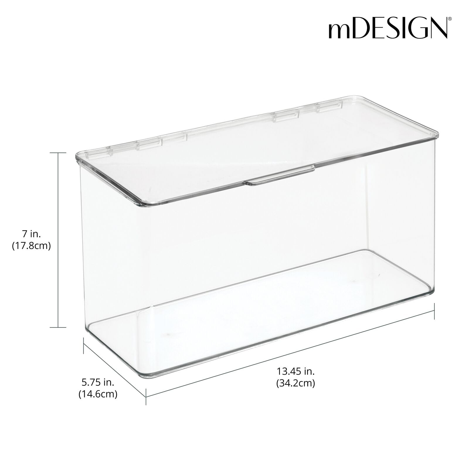 mDesign Plastic Bathroom Storage Organizer Box Containers with Hinged Lid for Vanity Drawers - Holds Lotions, Face Towels, Cotton Swabs, Soap, or Accessories - Lumiere Collection - 4 Pack - Clear