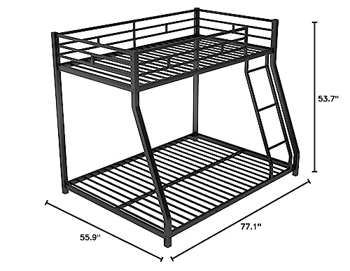 Lifeand Twin Over Full Bunk Bed with Metal Frame, Guardrail and Ladder, Space-Saving Design, Metal Bed for Kids&Teens,Black