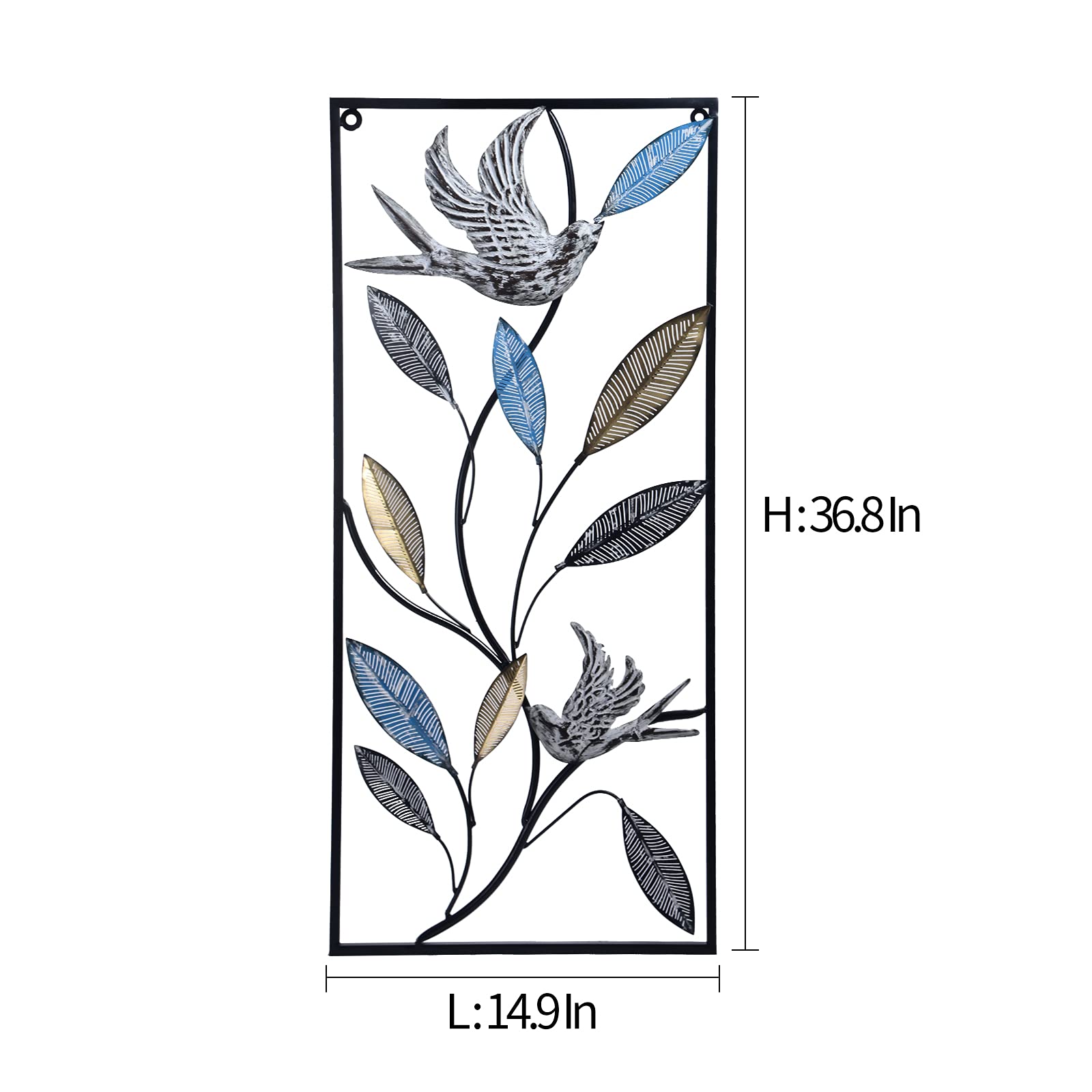 OUSHUAI Home Wall Decor Rectangle Wood Or Metal Wall Décor - Eclectic Wall Hanging Art Sculptures With Fram for Living Room, Office, Study