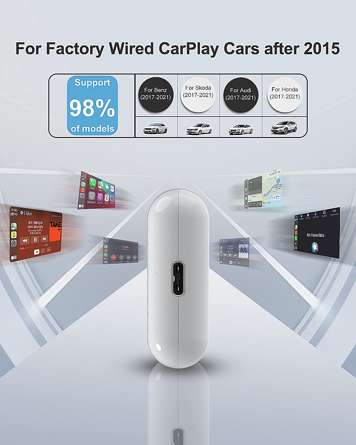 Carlinkit 3.0 Mini Wireless CarPlay Adapter for Car of Factory OEM Carplay & with iOS System Version 6.0 and Above to Achieve The Wireless Carplay, Easy Setup - Plug-in USB Adapter Directly.