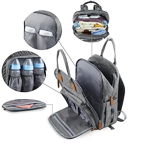 PandaEar Diaper Bag Backpack - Large Baby Diaper Bags with Pacifier Case - Waterproof Unisex Newborn Travel Backpack -Grey