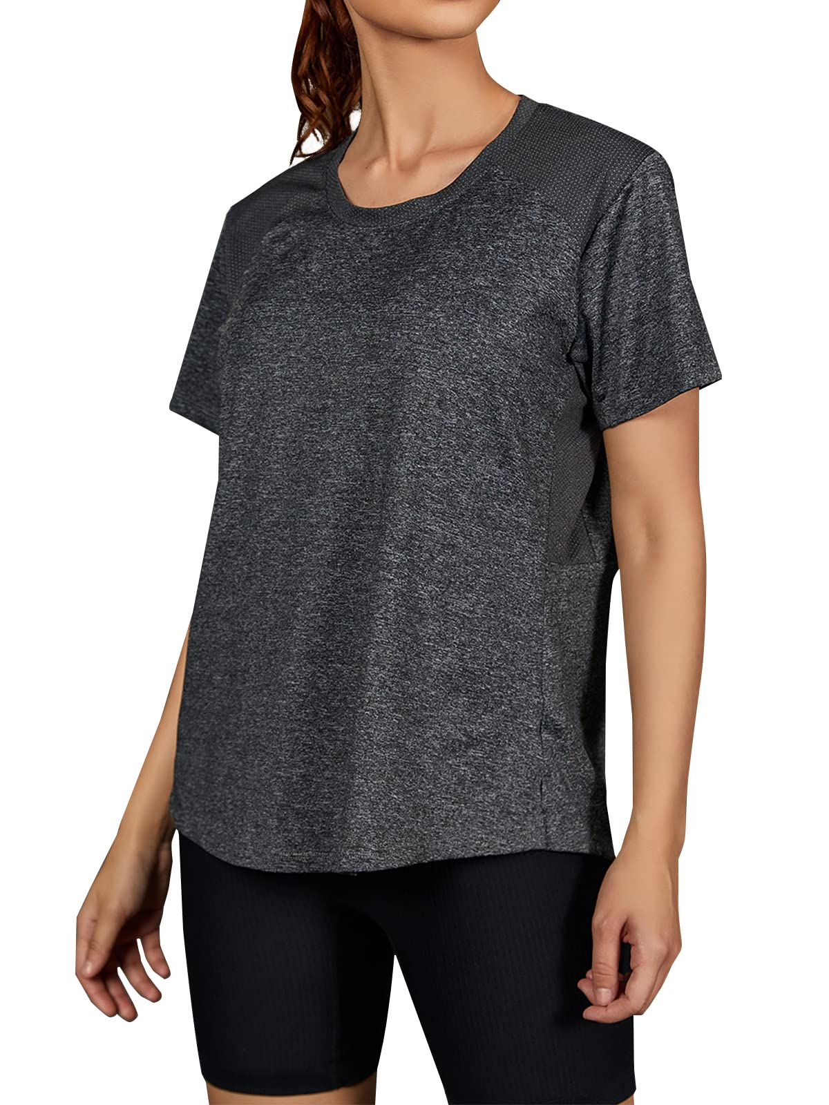 Blooming Jelly Womens Gym Shirts Short Sleeve Loose Fit Athletic Tees Moisture Wicking Crew Neck Running Tops (Large, Dark Grey)