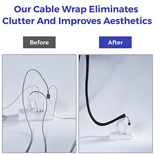 Cord Sleeves for Cables 1/2in - 5ft Split Braided Cable Sleeve Black, Hard PE Cord Protectors from Pets,Keep Cats from Chewing Cords, Flexible Wire Wrap Sleeving Wire Sleeve for Computer Automotive
