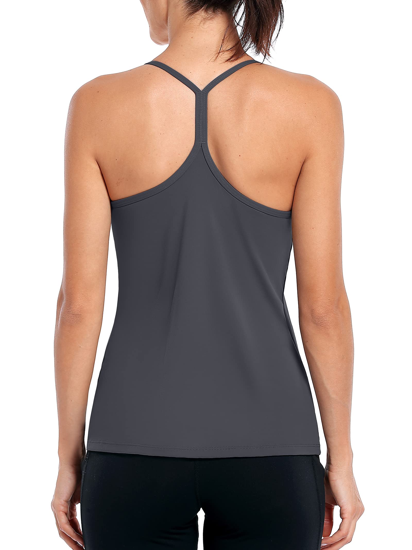ATTRACO Women's Workout Tank Tops Crewneck Racerback Sleeveless Athletic Tops with Bras Grey M