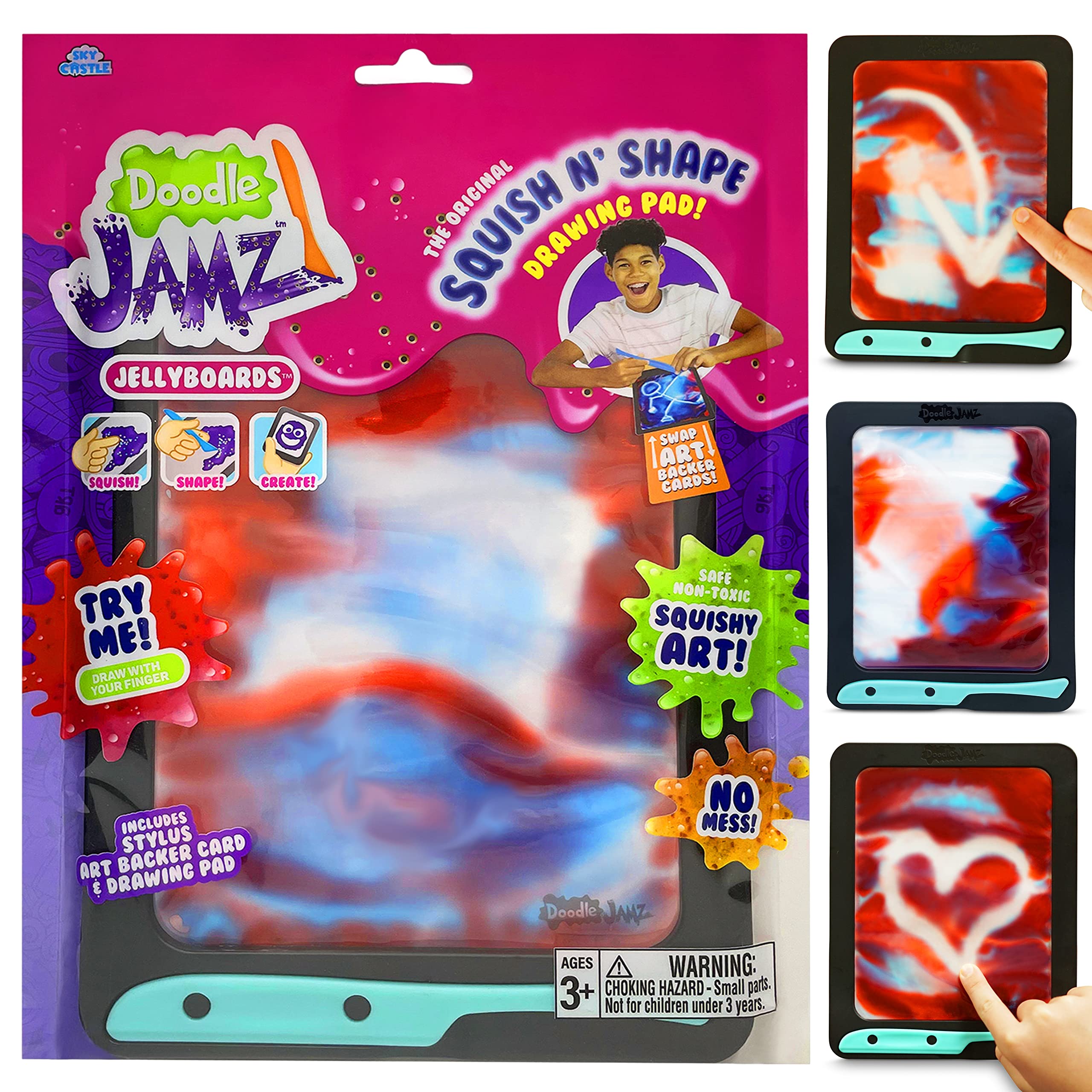Sky Castle DoodleJamz JellyBoards — Squishy Drawing Pads Filled with Non-Toxic Sensory Gel – No-Mess Fidget Art – ASMR – Re-usable for Endless Artistic Creations (Blue and Red Gel)
