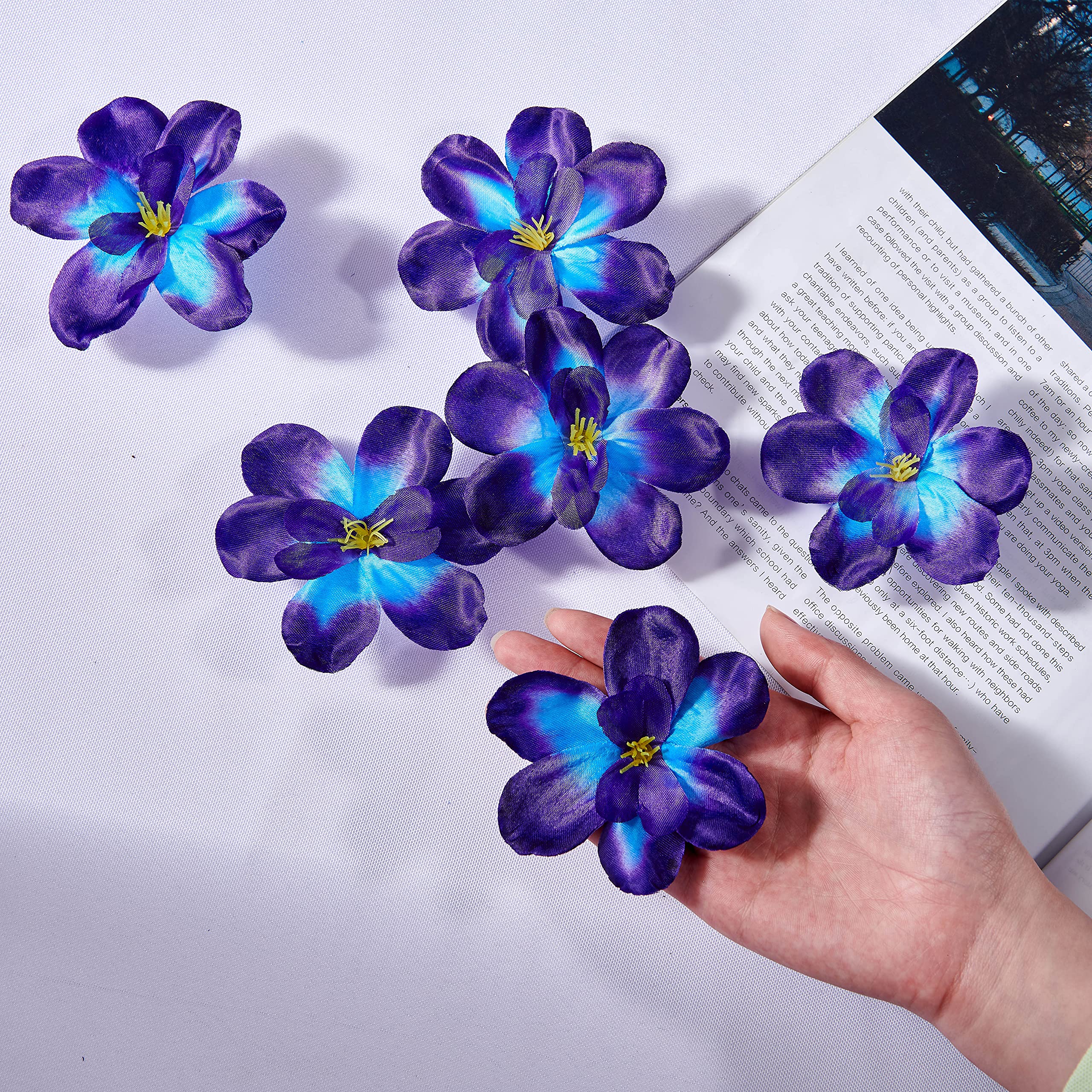 Carlita’s Blooms Artificial Flowers 50pcs Galaxy Orchids Flowers Head Purple Blue Orchid Artificial Orchids Head Only for DIY Bouquets Wedding Party Centerpiece Decor