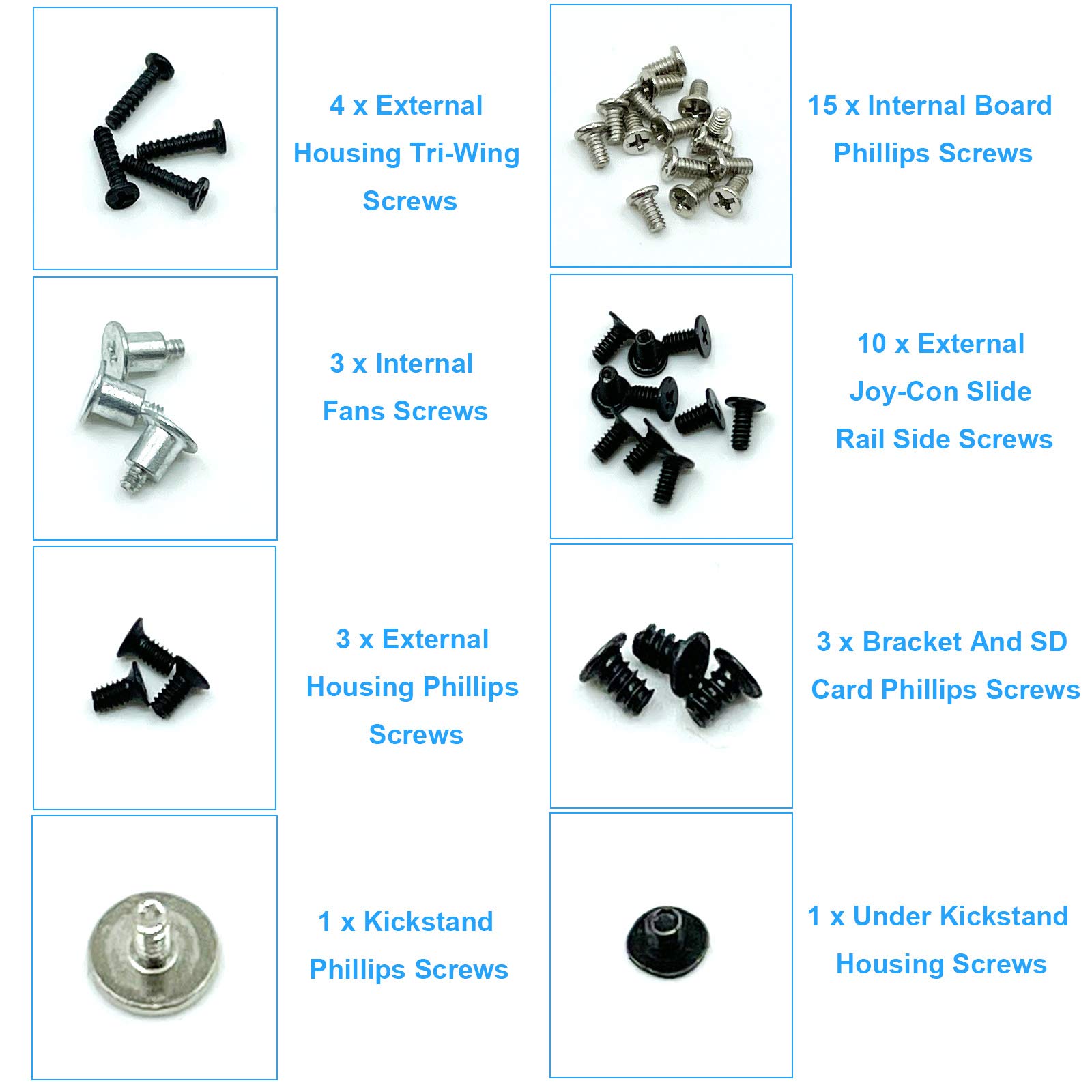 Replacement Full Screws Set For Nintendo Switch Console, EMiEN Screws Replacement for Nintendo Switch Slide Rail Back Shell, Philip’s Triwing Head Screws
