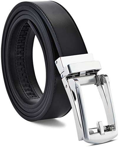 Carlo Fellini Mens Genuine Leather Ratchet Dress Belt with Slide Belt for men ([2 Pack] Black Black/Black Silver, ADJUSTS TO FIT 28-44)