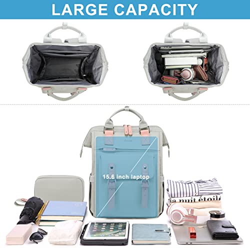 LOVEVOOK Laptop Backpack for Women Work Travel Commuter Backpack Purse, College Nursing Backpack Business Computer Bag Doctor Nurse Bags, 15.6 Inch, Light Grey-pink