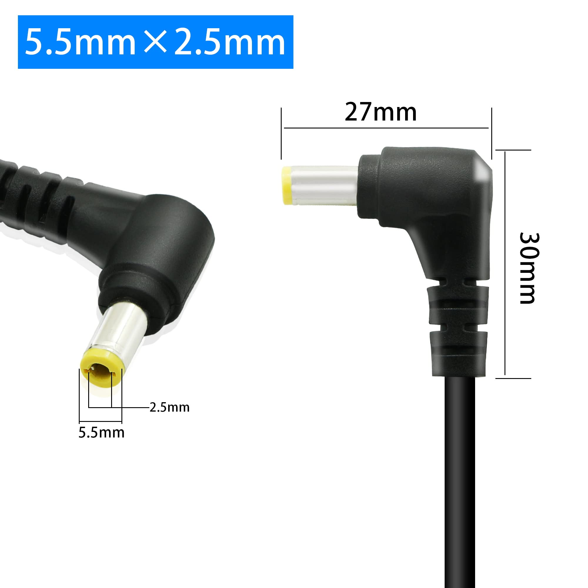 GINTOOYUN 2 PCS DC 5.5MM x 2.5MM 90 Degree Male to Male Plug Cable, 18AWG Right Angle DC5525 Power Cable Extension Cord for Strip Lihgt,CCTV,Monitors,etc(1m)