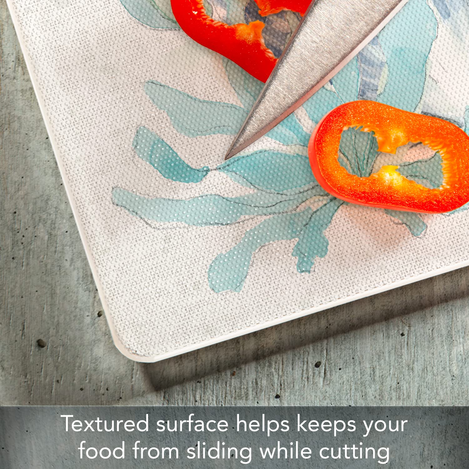 CounterArt Seaside 3mm Heat Tolerant Tempered Glass Cutting Board 15โ x 12โ Manufactured in the USA Dishwasher Safe